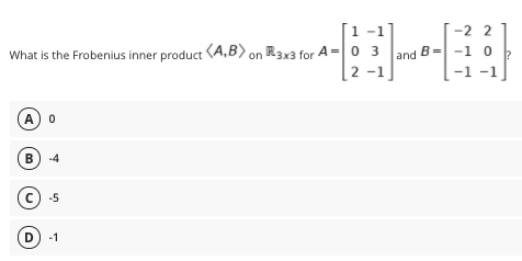 Solved [1-1 -2 -2 2 What is the Frobenius inner product | Chegg.com
