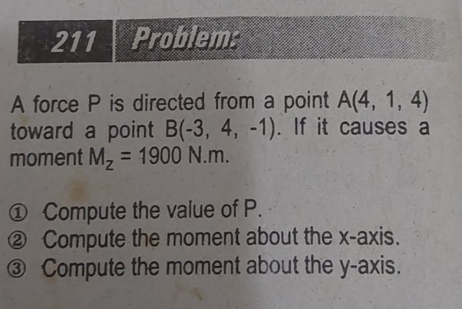 Solved 211 Problem: A force P is directed from a point A[4, | Chegg.com