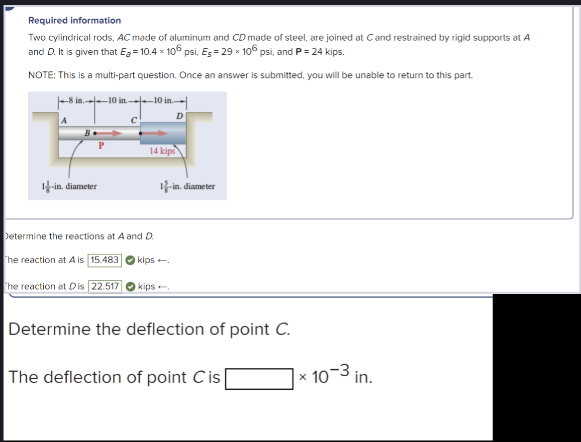 Solved Determine The Deflection Of Point C The Deflection Of