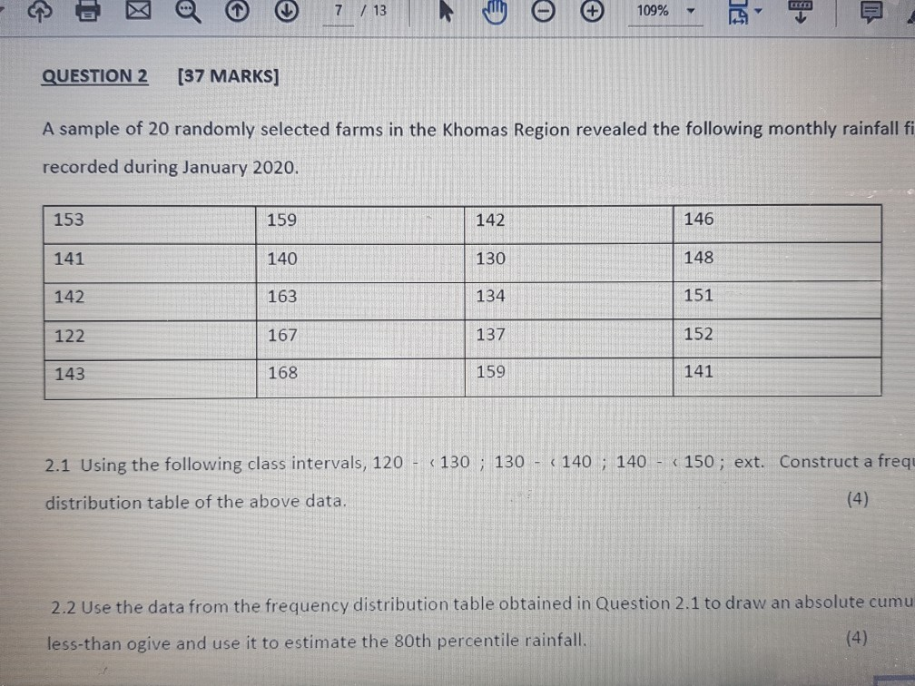 Solved - 7 / 13 0 109% QUESTION 2 [37 MARKS] A sample of 20 | Chegg.com