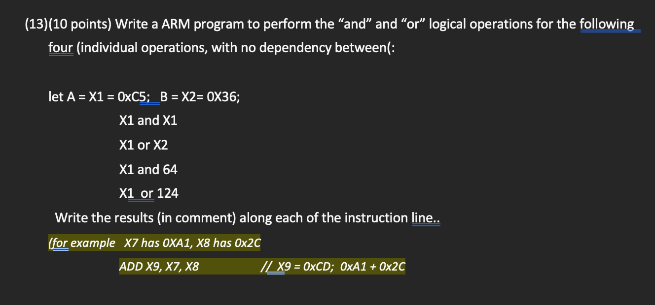 Solved (13)(10 points) Write a ARM program to perform the | Chegg.com