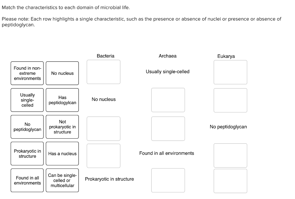 Solved Match the characteristics to each domain of microbial | Chegg.com