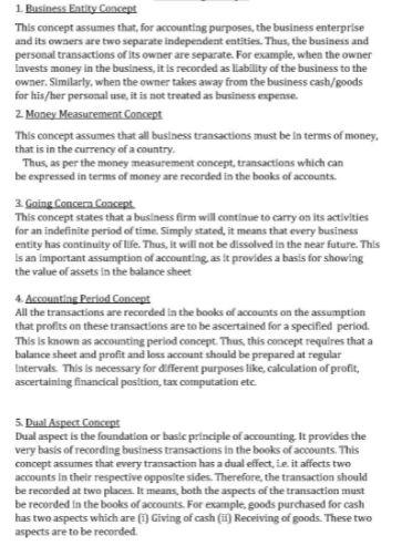 Solved 1. Business Entity Concept This concept assumes that, | Chegg.com