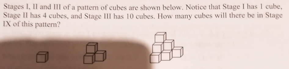 Solved Stages I, II and III of a pattern of cubes are shown | Chegg.com