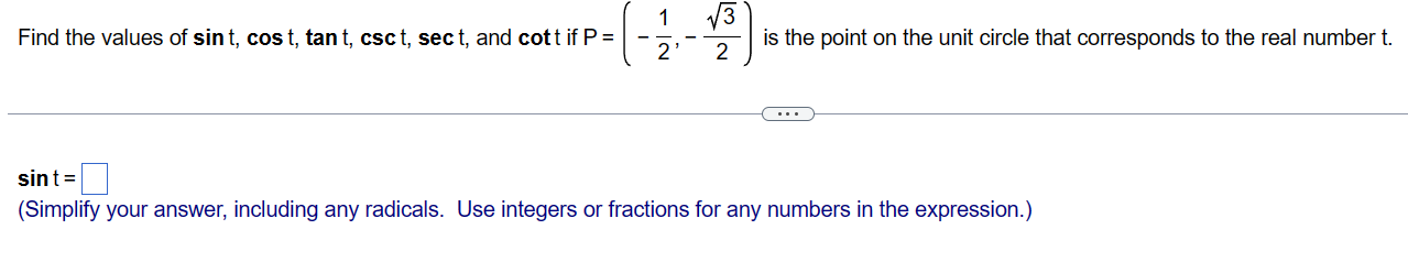 Solved Find the values of sint,cost,tant,csct,sect, and cott | Chegg.com