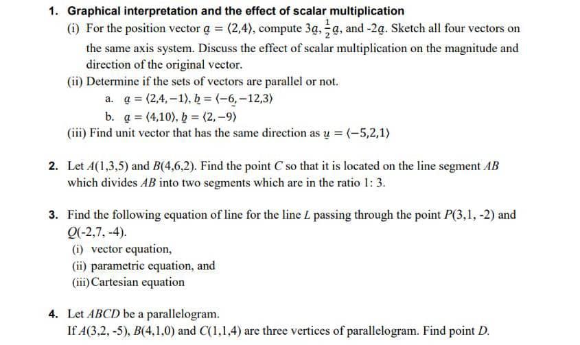 Solved 1. Graphical interpretation and the effect of scalar | Chegg.com