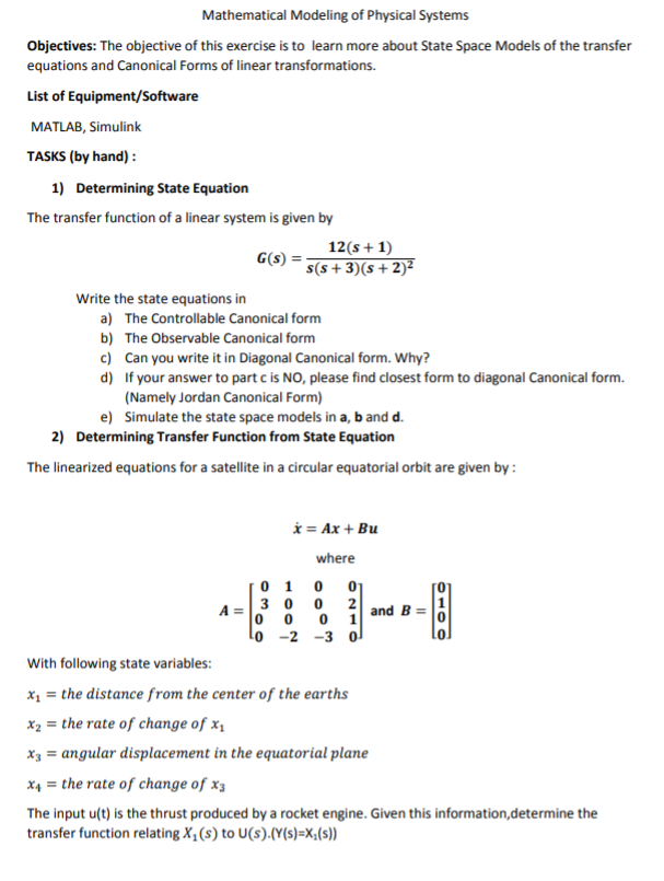 Solved Mathematical Modeling of Physical Systems Objectives: | Chegg.com