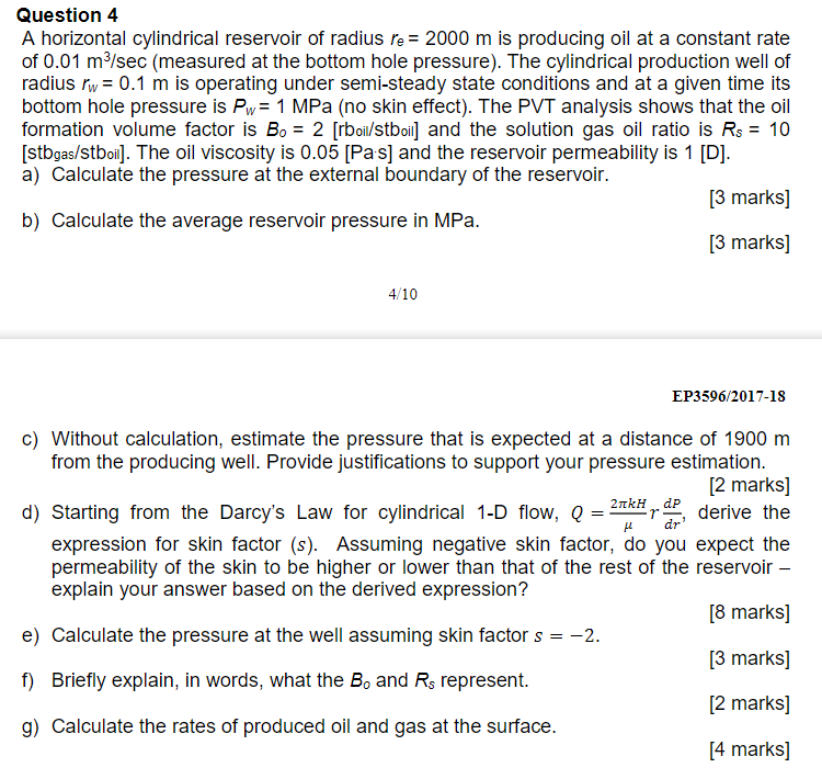 Solved Question 4 A horizontal cylindrical reservoir of | Chegg.com