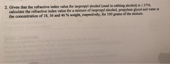 Solved 2. Given that the refractive index value for | Chegg.com