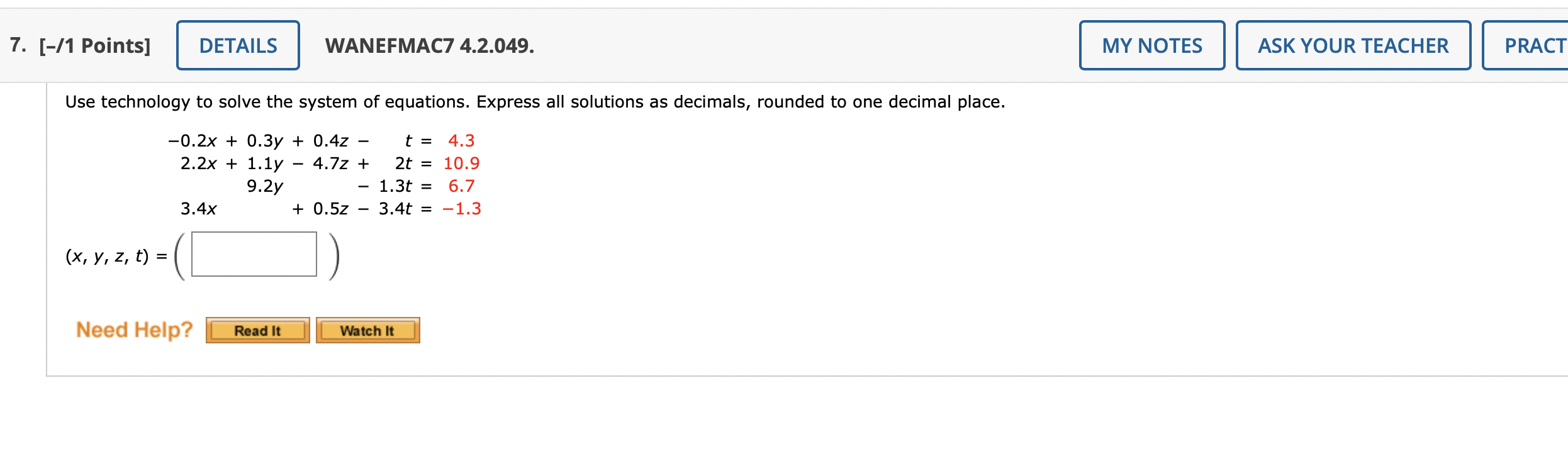 Solved WANEFMAC7 4.2.049. ogy to solve the system of | Chegg.com