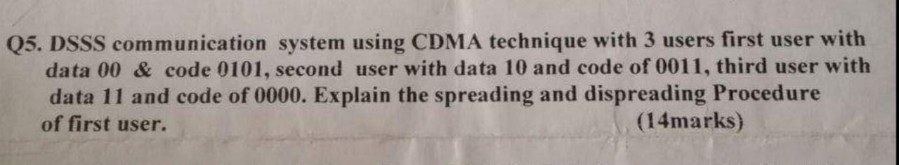 Solved Q5. DSSS communication system using CDMA technique | Chegg.com