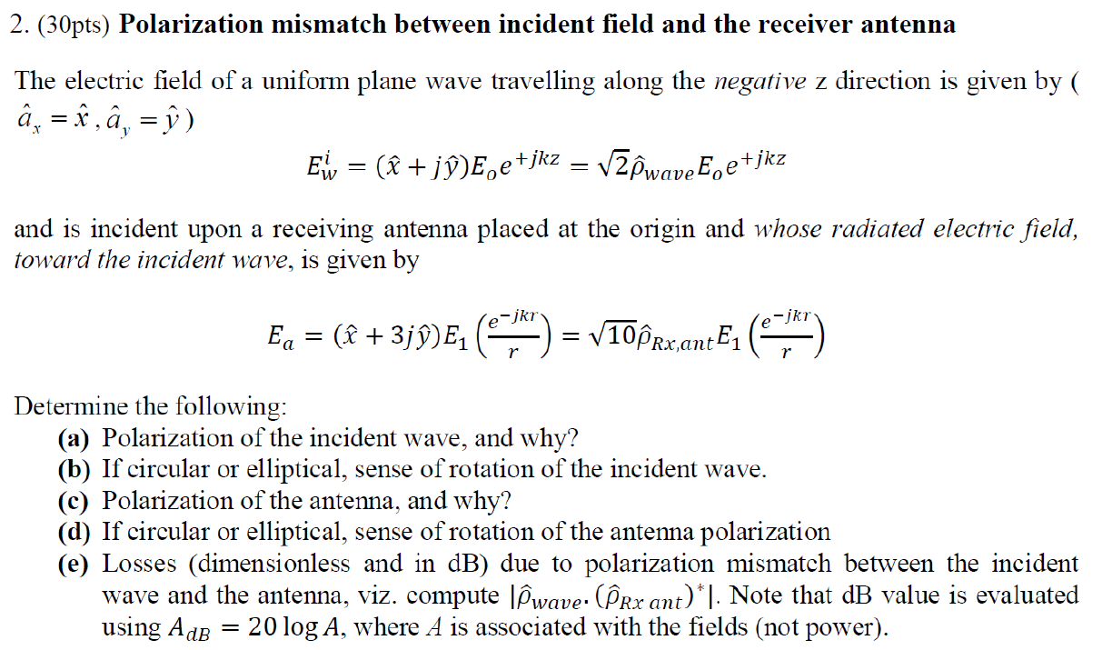 Solved 2. (30pts) Polarization mismatch between incident | Chegg.com