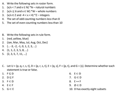 Solved A Write the following sets in roster form. 1. Wx