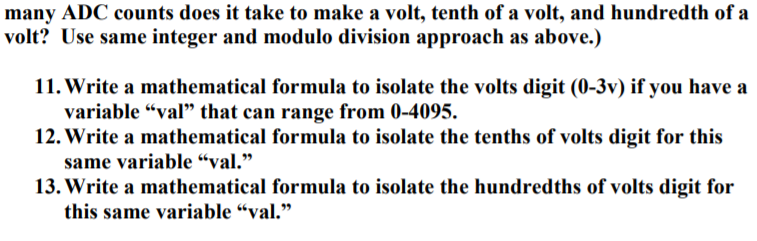 Solved Part B: Integer and Modulo Division to isolate ADC | Chegg.com