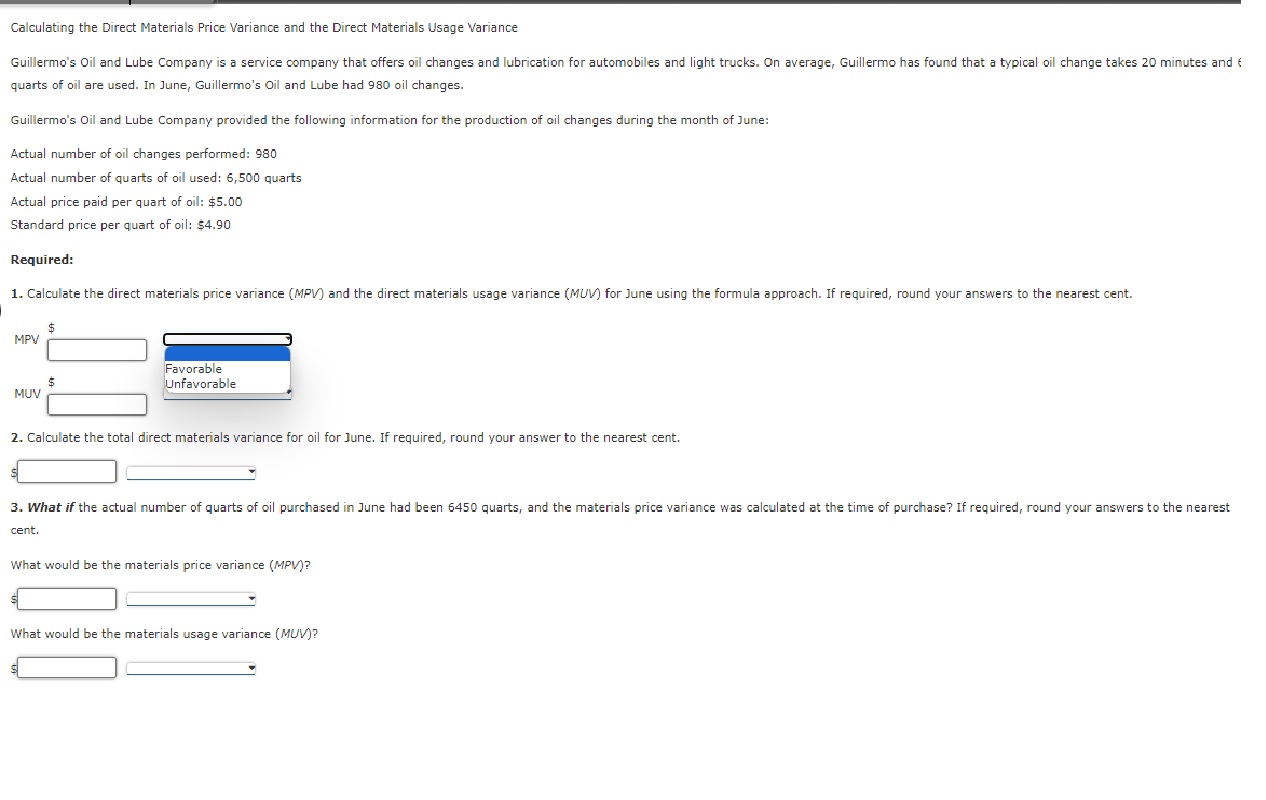 Calculating the Direct Materials Price Variance and | Chegg.com