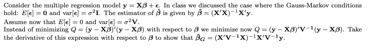 Solved Consider the multiple regression model y=Xβ+ϵ. In | Chegg.com