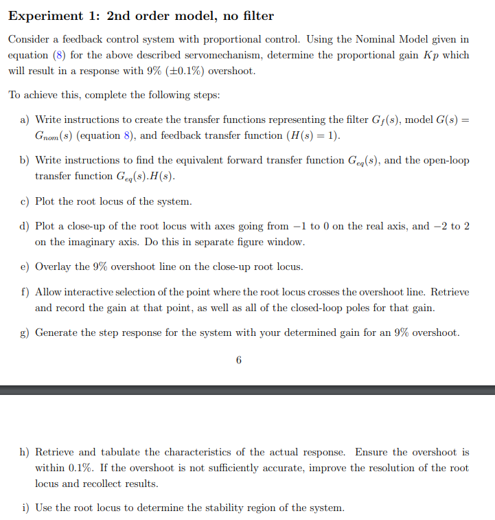 Solved Experiment 1: 2nd order model, no filter Consider a | Chegg.com