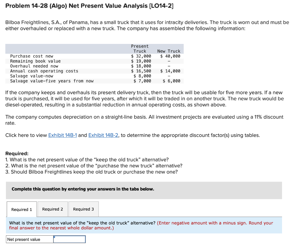 Solved Problem 14-28 (Algo) Net Present Value Analysis | Chegg.com