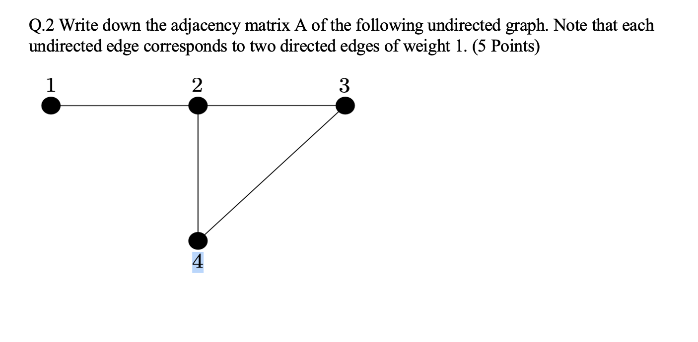 Solved Q.2 Write down the adjacency matrix A of the | Chegg.com