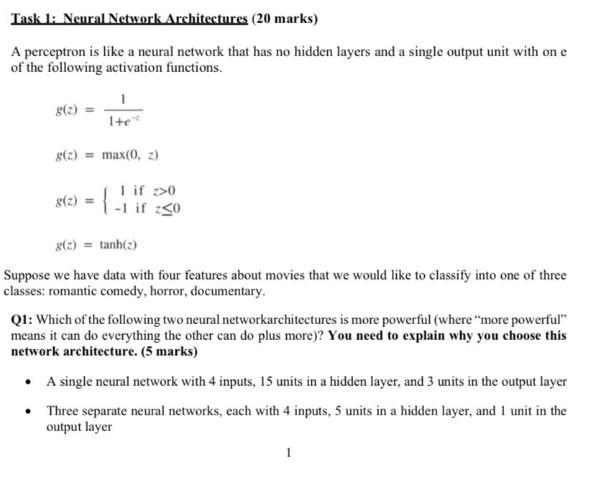 Solved A perceptron is like a neural network that has no | Chegg.com