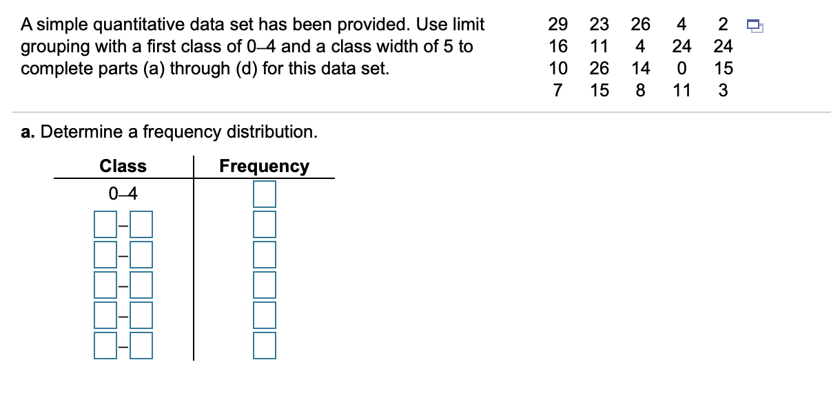 Solved A simple quantitative data set has been provided. Use | Chegg.com