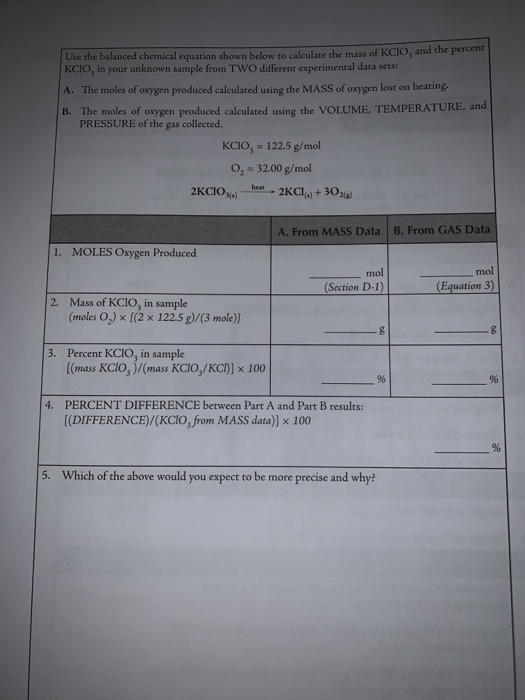 GAS PHASE STOICHIOMETRY AND THE MOLAR VOLUME OF AN | Chegg.com