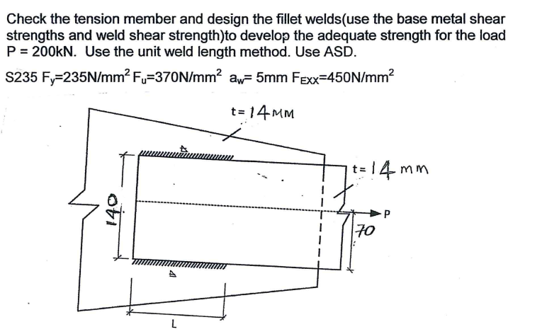 Solved Check the tension member and design the fillet | Chegg.com