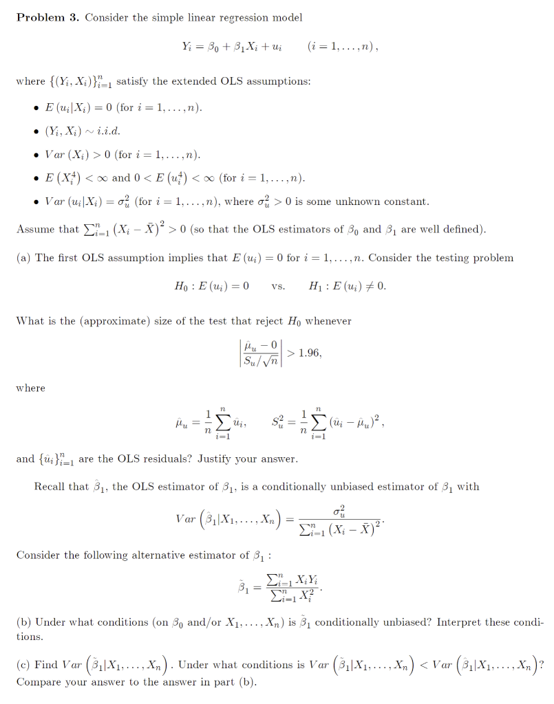 Solved Problem 3. Consider the simple linear regression | Chegg.com
