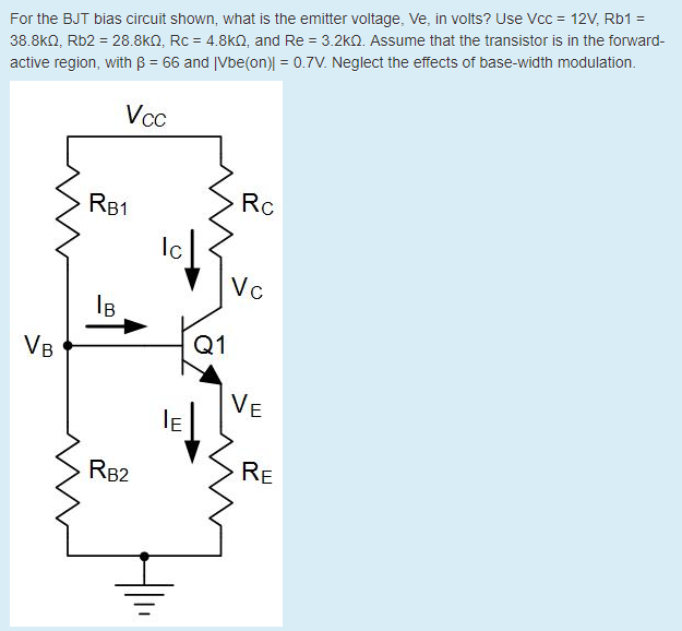 Solved For the BJT bias circuit shown, what is the emitter | Chegg.com