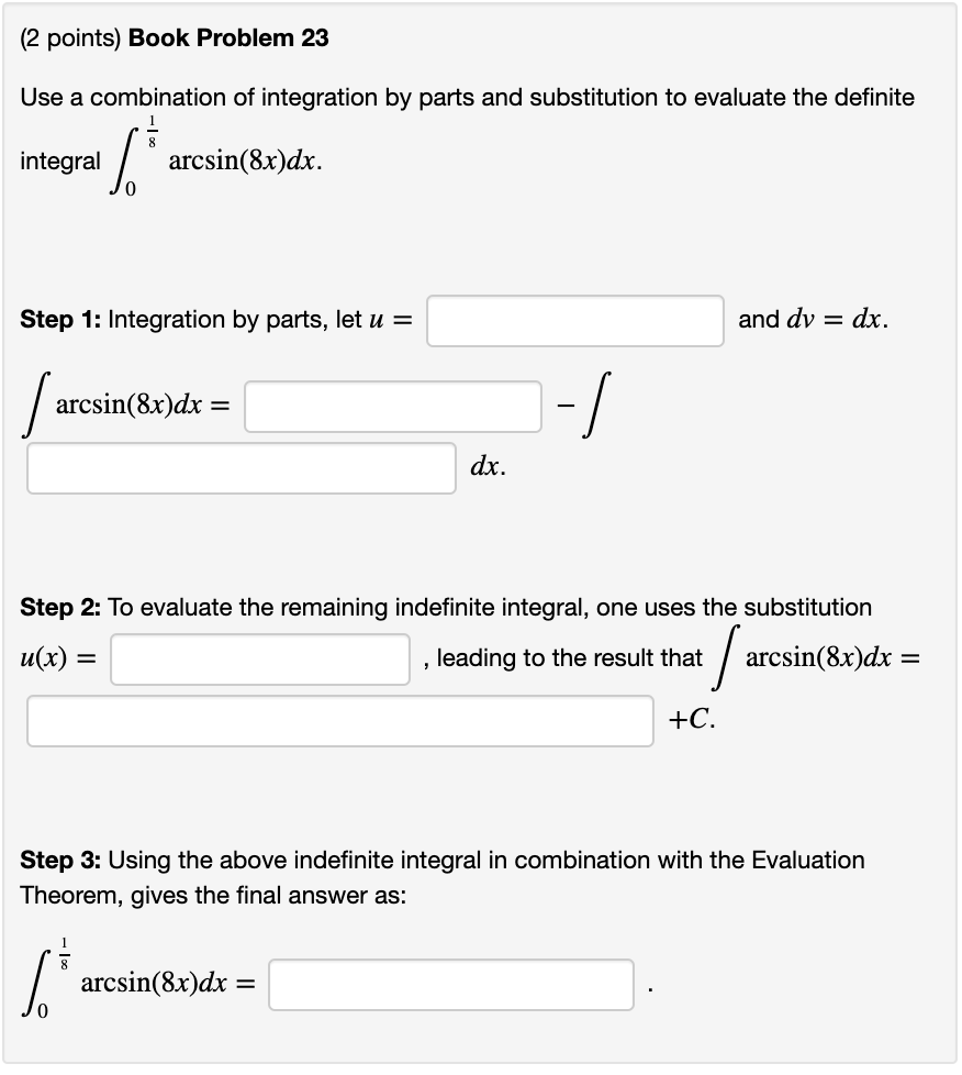 Solved 2 points) Book Problem 13 Use integration by parts | Chegg.com