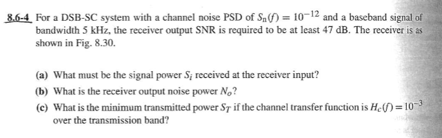 Solved 1.6-4 For a DSB-SC system with a channel noise PSD of | Chegg.com