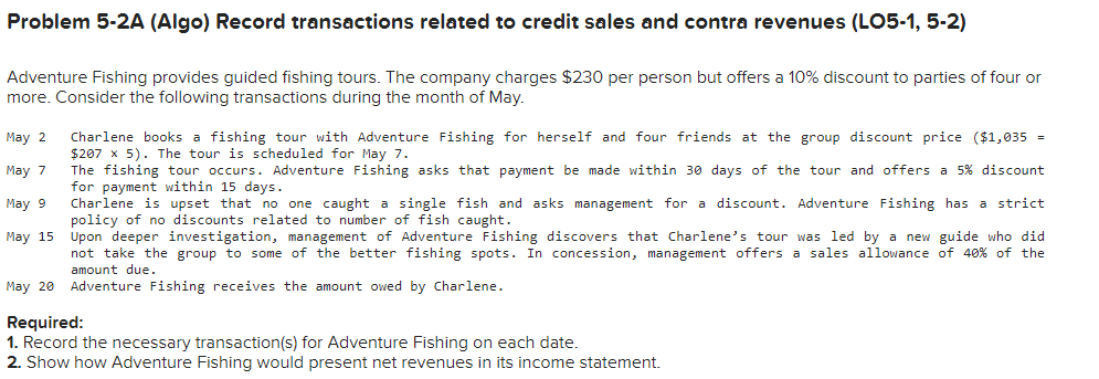 Solved Problem 5-2A (Algo) Record transactions related to | Chegg.com