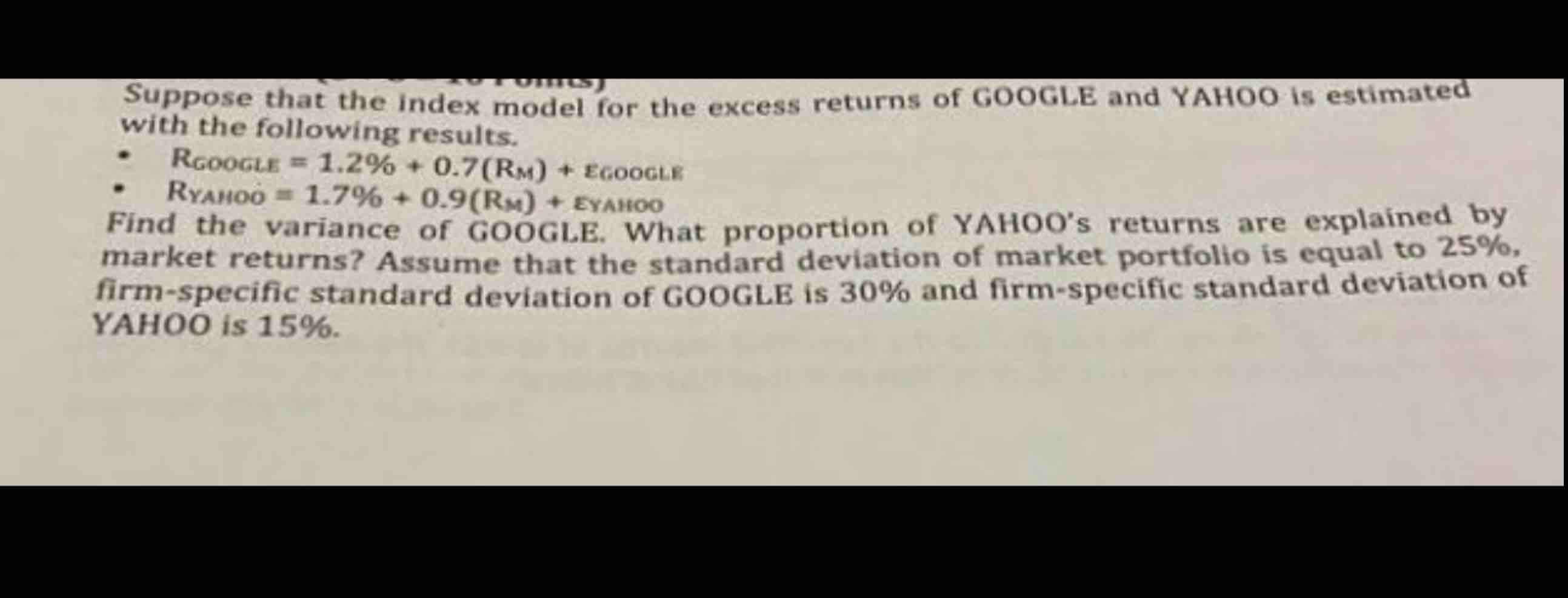 Solved Suppose that the index model for the excess returns | Chegg.com