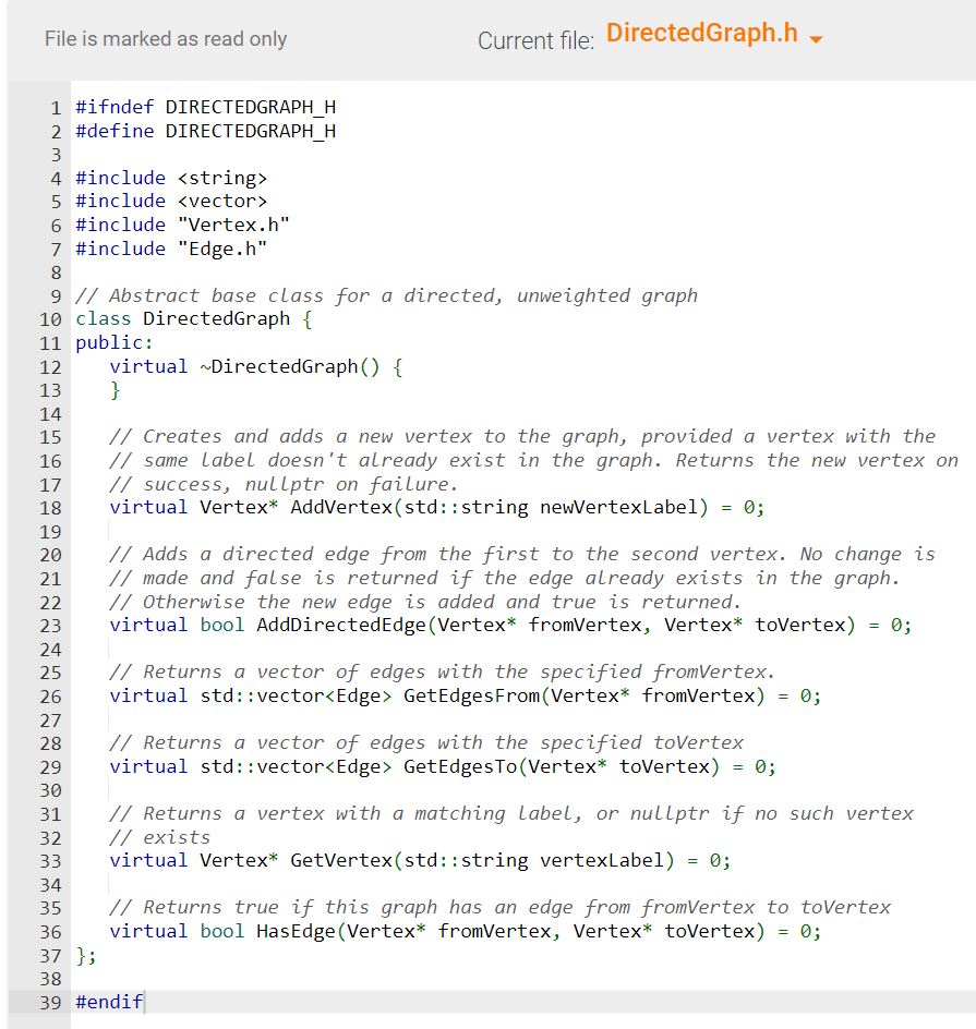 Solved Step 5: Implement the AdjacencyMatrixGraph class | Chegg.com