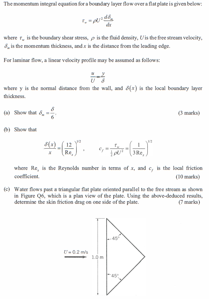 Solved The momentum integral equation for a boundary layer | Chegg.com