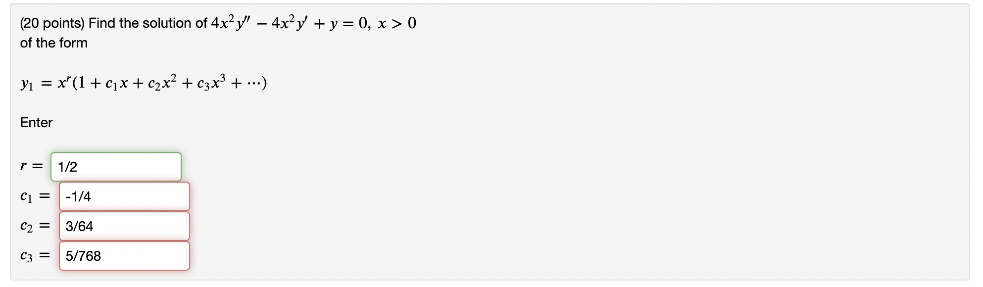 Solved (20 points) Find the solution of 4x2y′′−4x2y′+y=0,x>0 | Chegg.com