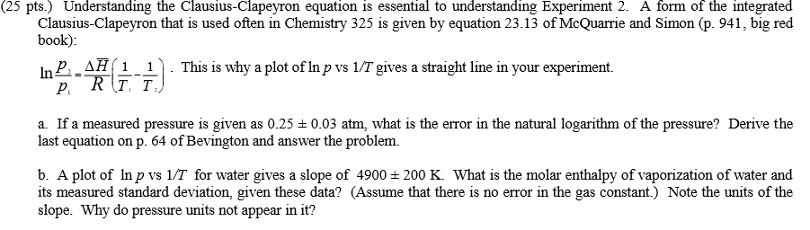 (25 pts.) Understanding the Clausius-Clapeyron | Chegg.com