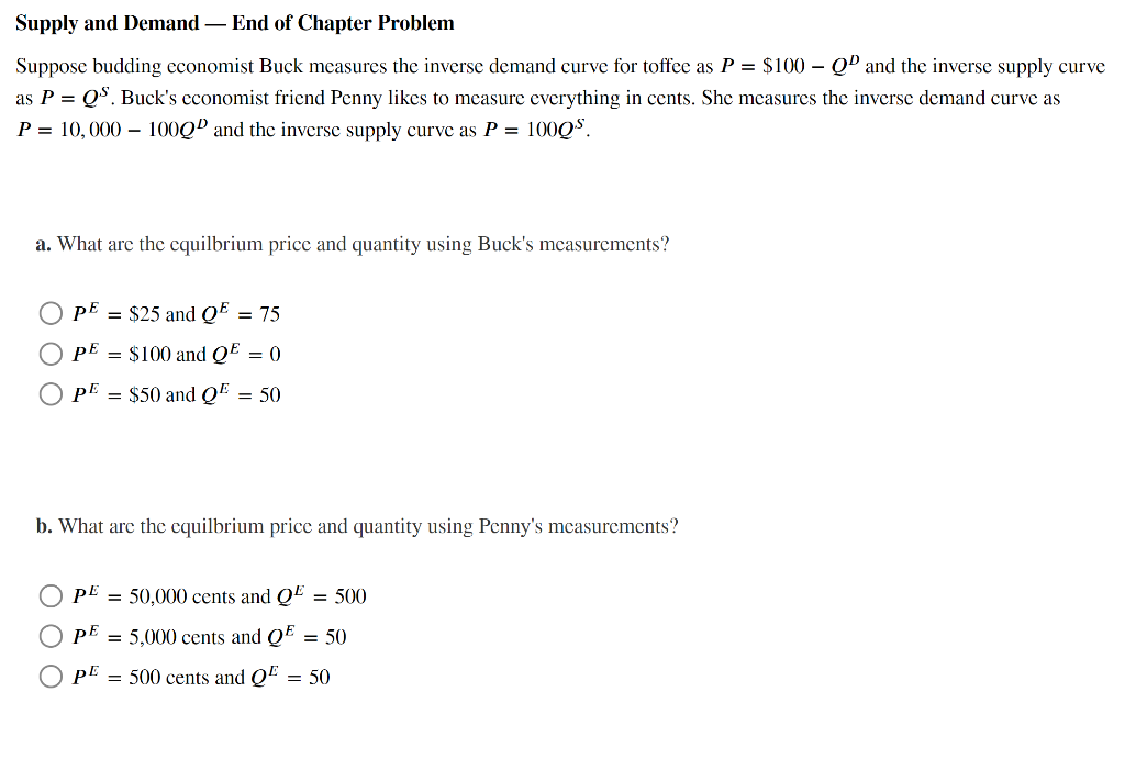 Solved Supply and Demand — End of Chapter Problem Suppose | Chegg.com