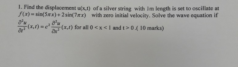 Solved 1. Find the displacement u(x,t) of a silver string | Chegg.com