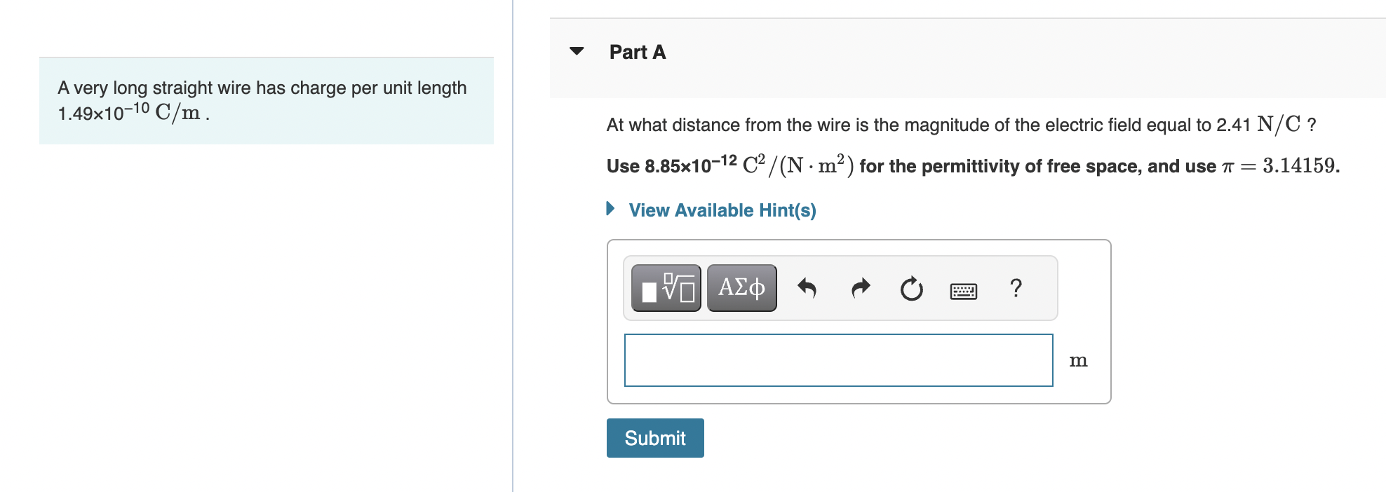 Solved A very long straight wire has charge per unit length | Chegg.com