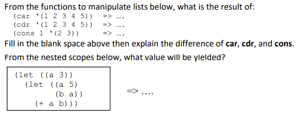 Solved => => From the functions to manipulate lists below, | Chegg.com