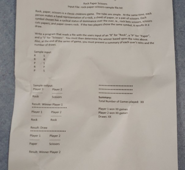 Solved Rock Paper Scissors Input File: | Chegg.com