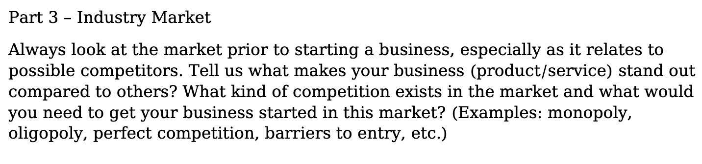 Solved Part 1 - Business Plan / Proposal Write your business | Chegg.com