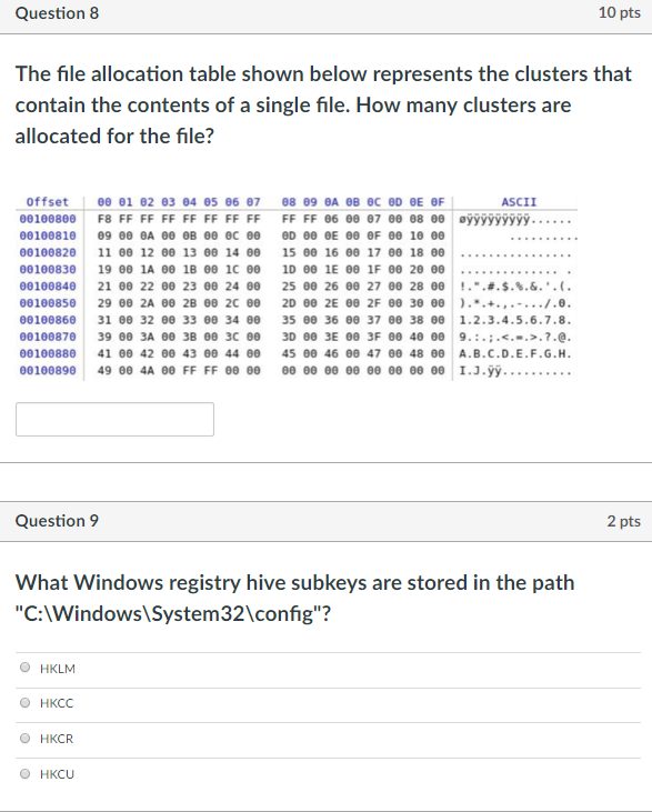 Solved Question8 10 pts The file allocation table shown | Chegg.com