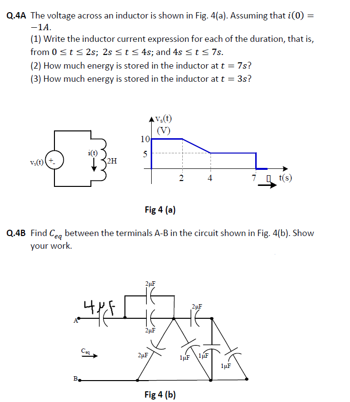 Solved Q.4A The voltage across an inductor is shown in Fig. | Chegg.com