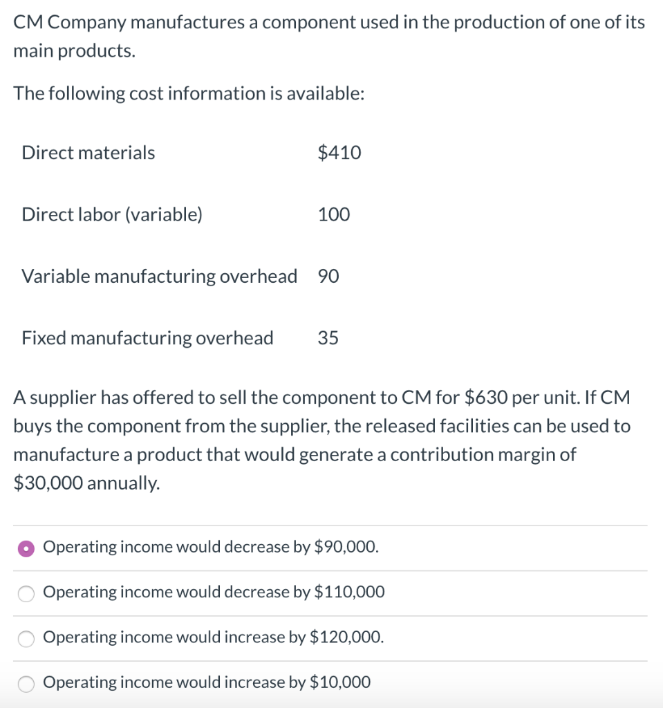 CM Company manufactures a component used in the | Chegg.com