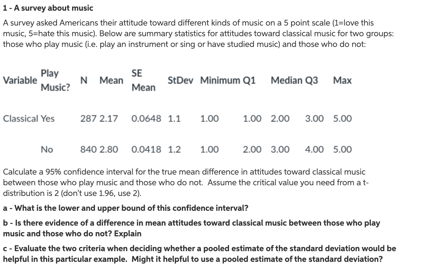 Solved - 1 - A survey about music A survey asked Americans | Chegg.com