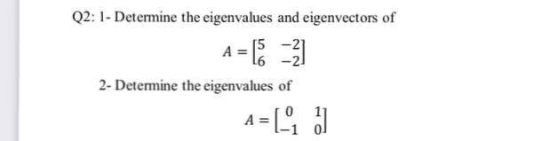 Solved Q2: 1- Determine the eigenvalues and eigenvectors of | Chegg.com