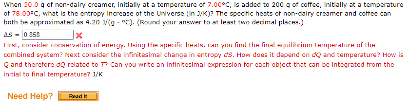 Solved When 50.0 g of non-dairy creamer, initially at a | Chegg.com