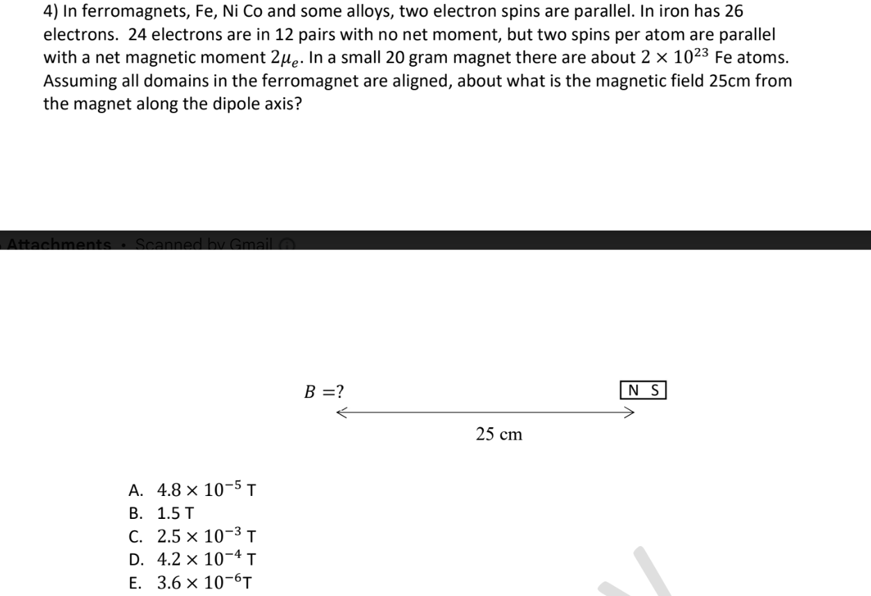 Solved 4) In ferromagnets, Fe, Ni Co and some alloys, two | Chegg.com